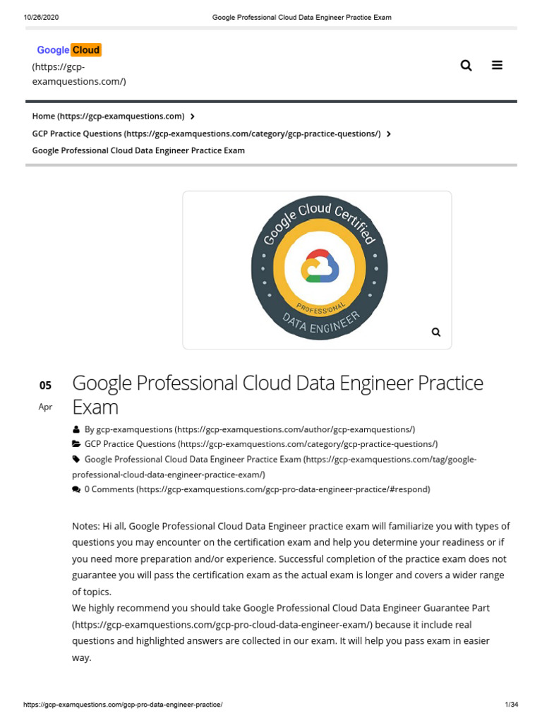 Google Professional Cloud Data Engineer Practice Exam PDF | PDF | Cloud ...