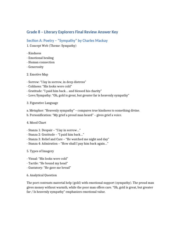 Grade 8 Literary Explorers Review | PDF