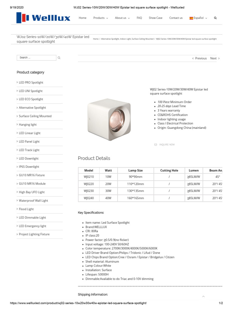 WJ02 Series-10W - 20W - 30W - 40W Epistar Led Square Surface Spotlight ...
