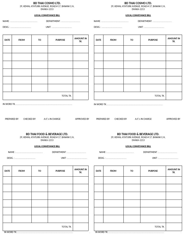 Local Conveyance Bill Template | PDF
