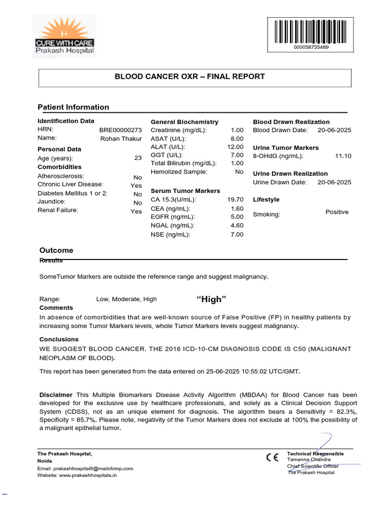 Blood Cancer Diagnosis Report | PDF | Biomarker | Medical Specialties