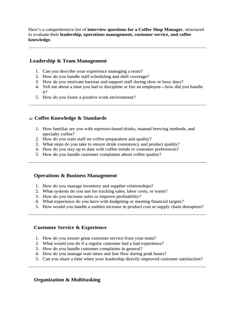 Coffee Shop Manager Interview Guide | PDF | Employee Retention | Economies