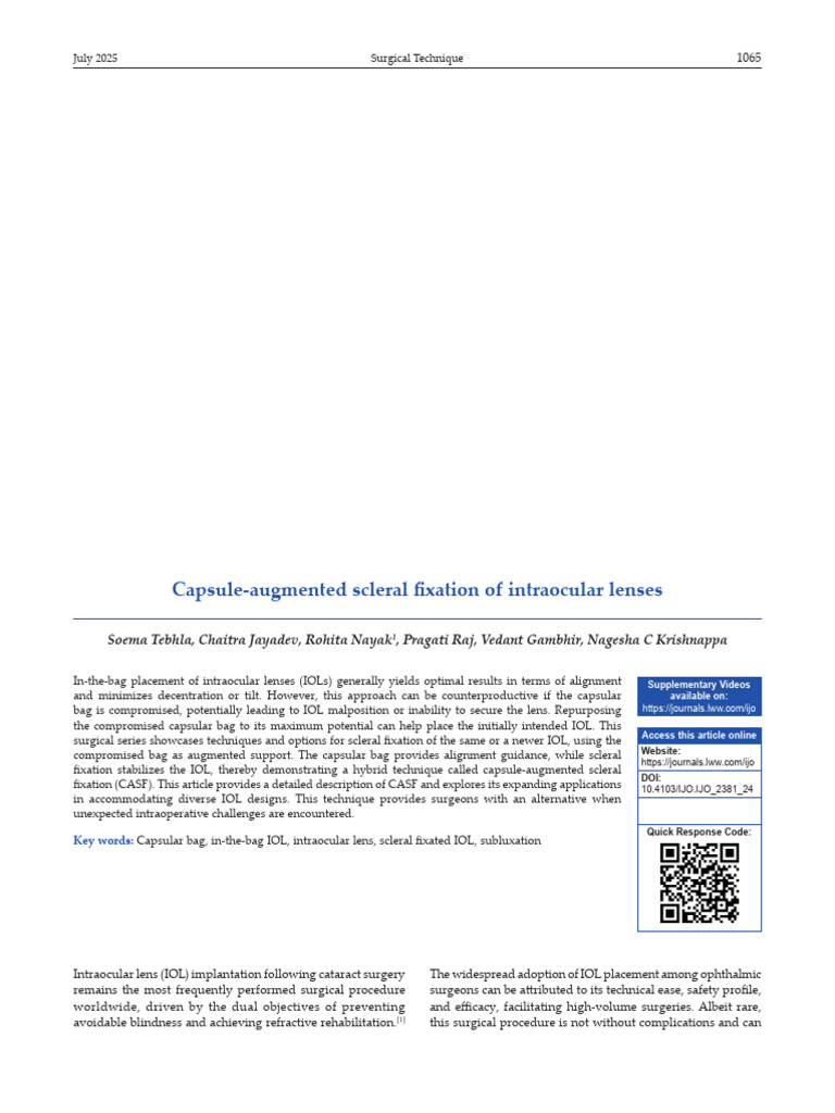 Capsule Augmented Scleral Fixation of Intraocular.24 | PDF | Cataract ...