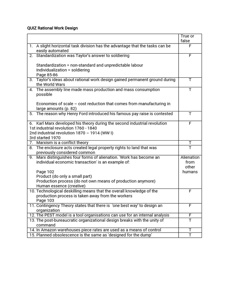 QUIZ Rational Work Design | PDF