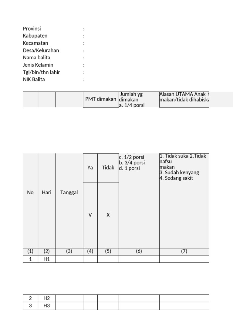 Form Monev PMT Lokal Bumil & Balita PDK - Final-Edit1 (Atw) | PDF