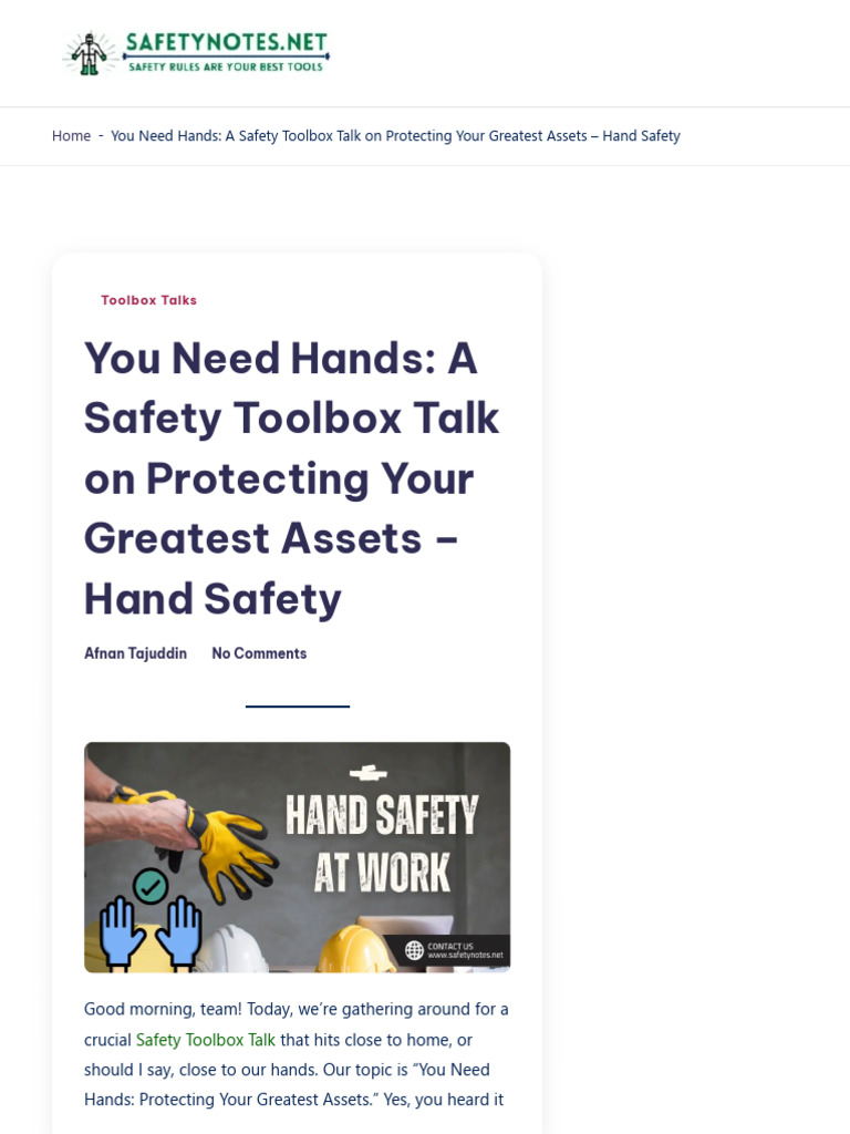 You Need Hands - A Safety Toolbox Talk On Protecting Your Greatest ...