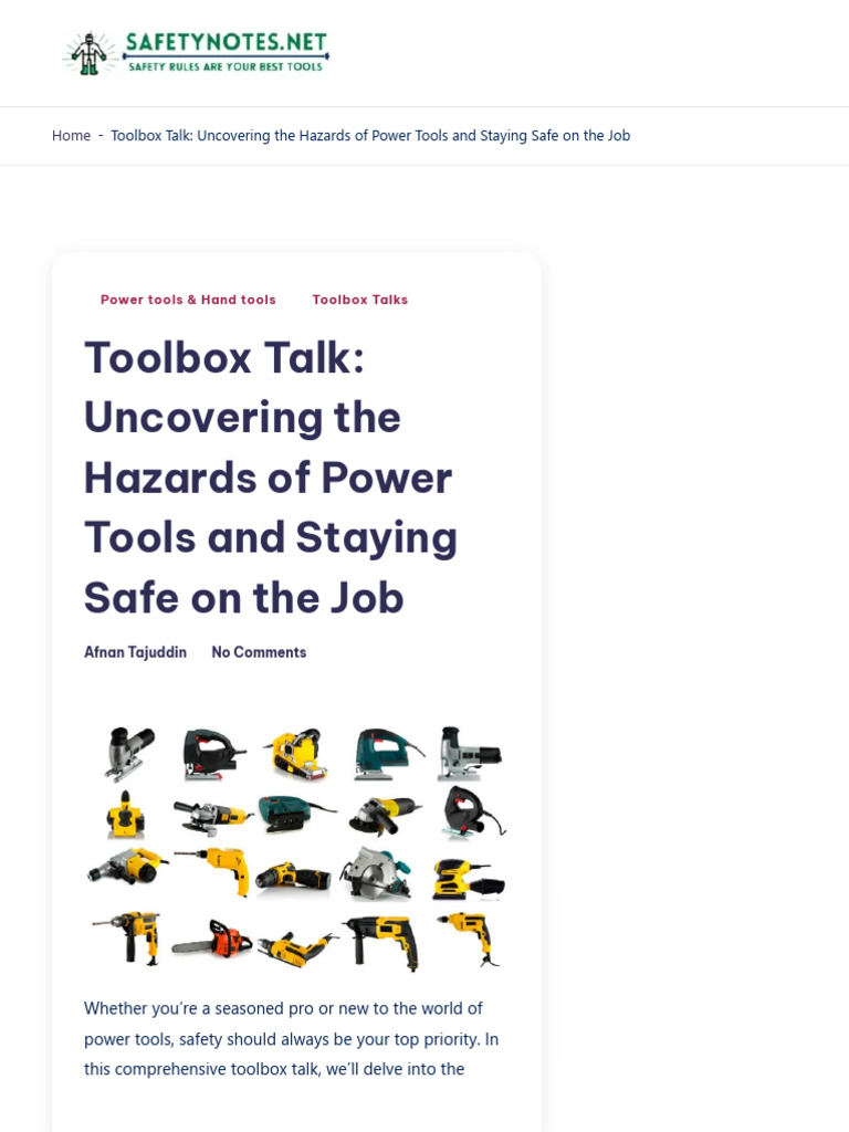 Toolbox Talk - Uncovering The Hazards of Power Tools and Staying Safe On The Job | PDF ...