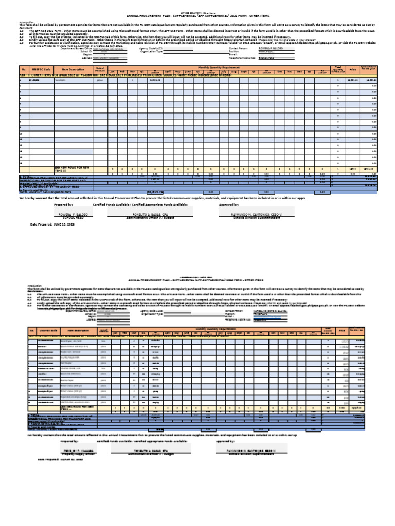 APP-CSE 2025 Form: Other Items Guide | PDF