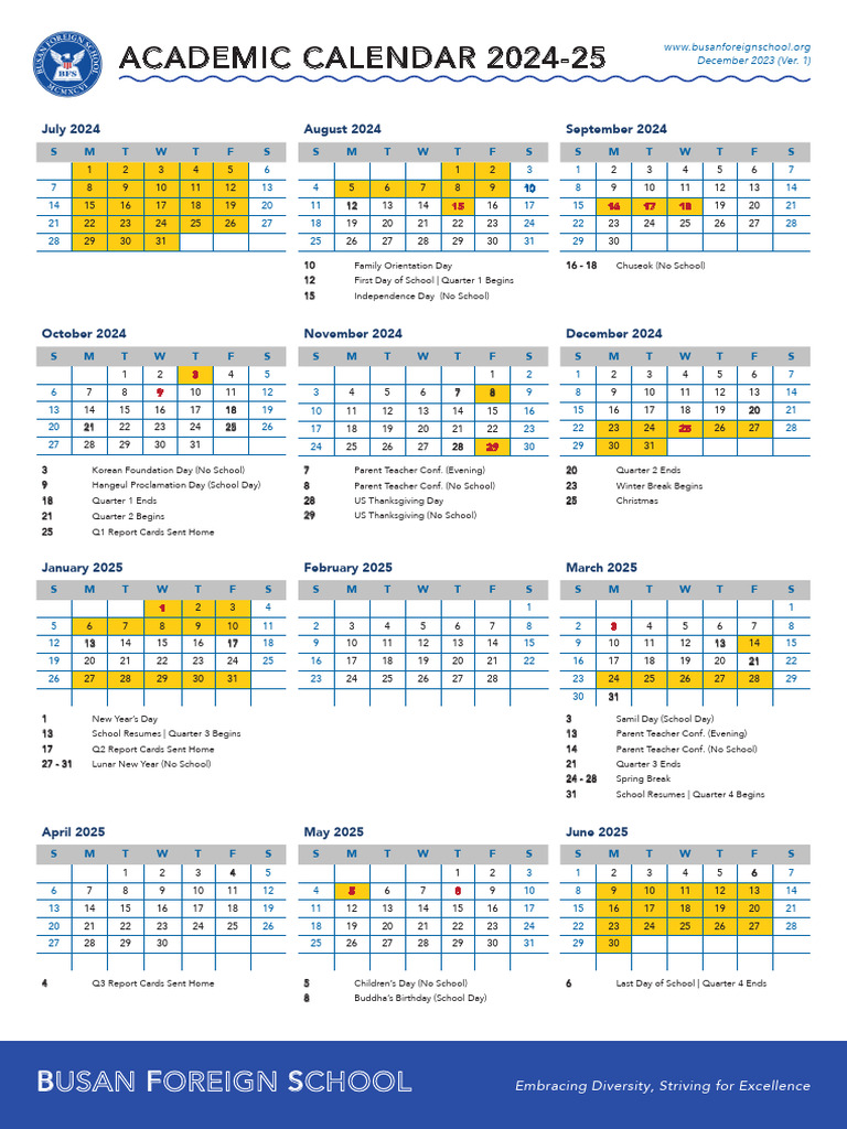 2024-2025 BFS Academic Calendar - Students0 | PDF | Observances | Holidays