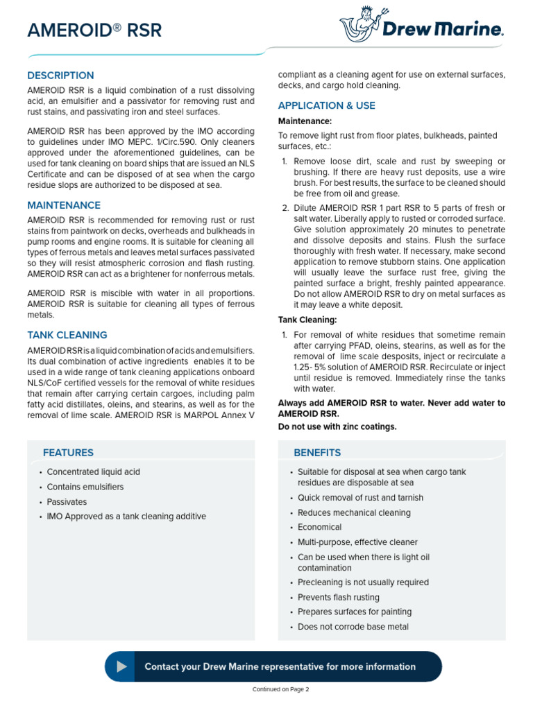 AMEROID RSR Rust Remover | PDF | Corrosion | Rust