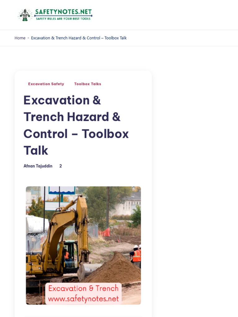 Excavation & Trench Hazard & Control - Toolbox Talk | PDF | Trench ...