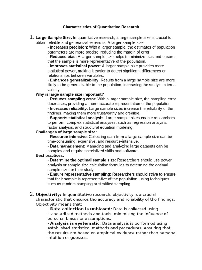 Key Characteristics of Quantitative Research | PDF | Sample Size ...