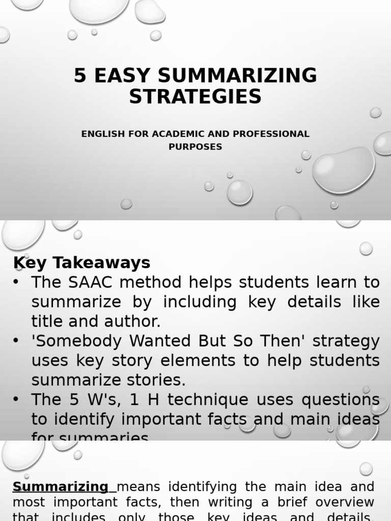 5 Easy Summarizing Strategies | PDF | Goldilocks And The Three Bears