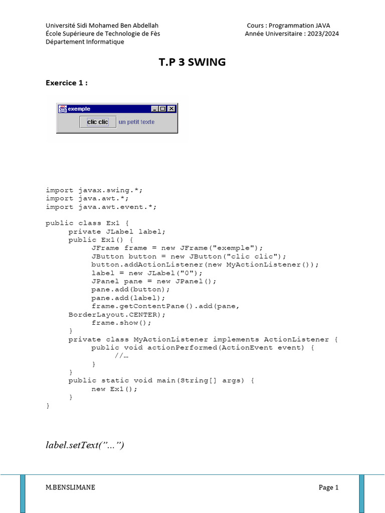 Exercices de Programmation JAVA avec Swing | PDF | Génie logiciel ...