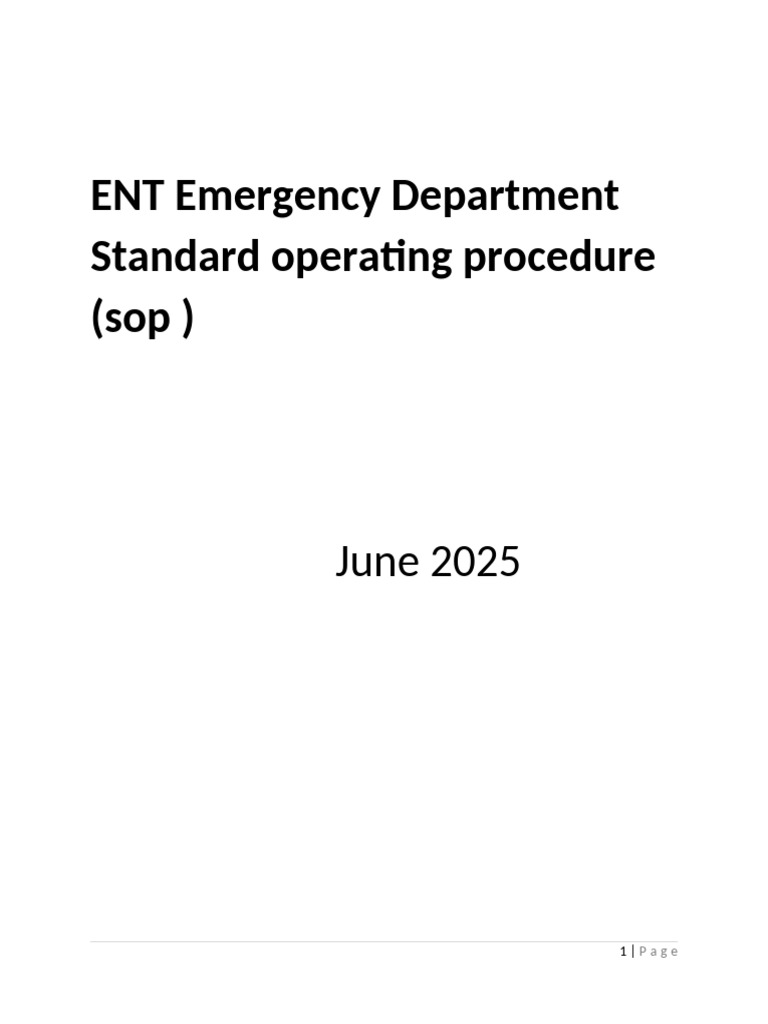 ENT Emergency Department SOP | PDF | Emergency Department | Medical ...