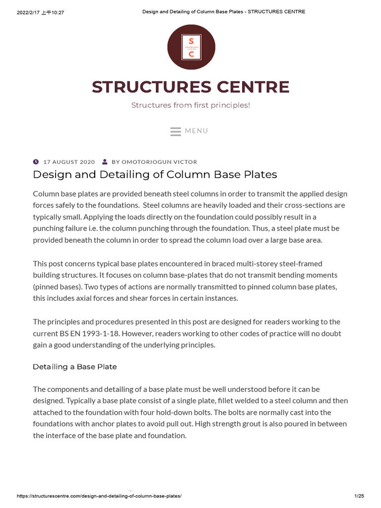 Design and Detailing of Column Base Plates - STRUCTURES CENTRE | PDF ...