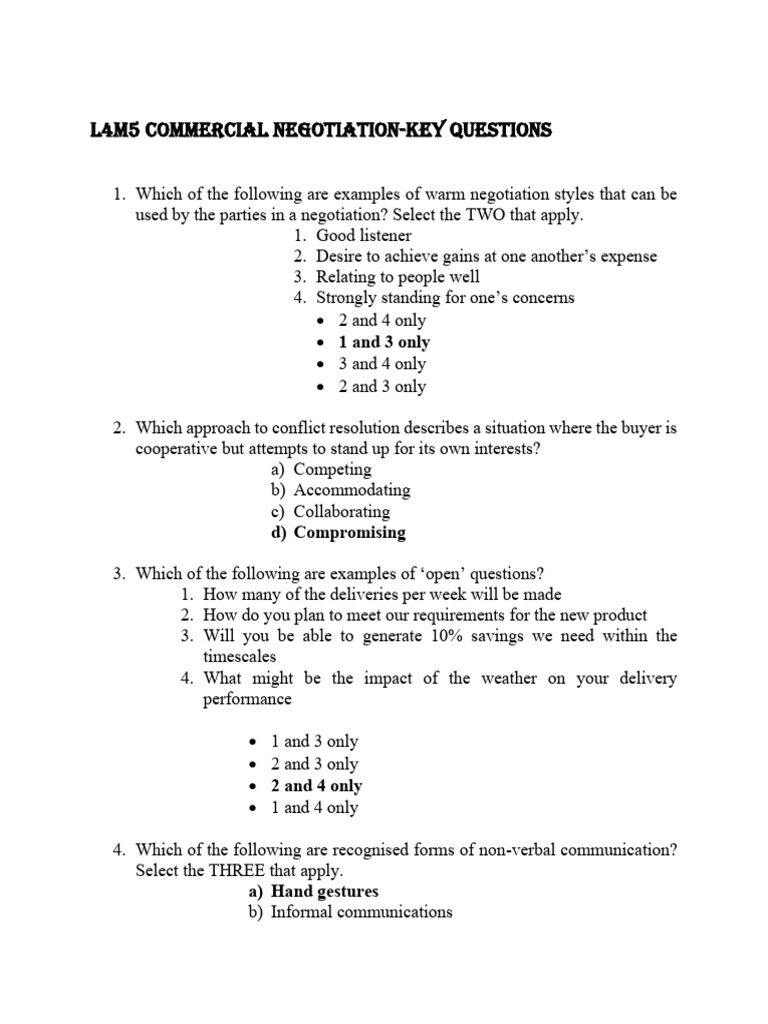 l4m5 Key Commercial Negotiation Mock Paper | PDF | Negotiation | Procurement