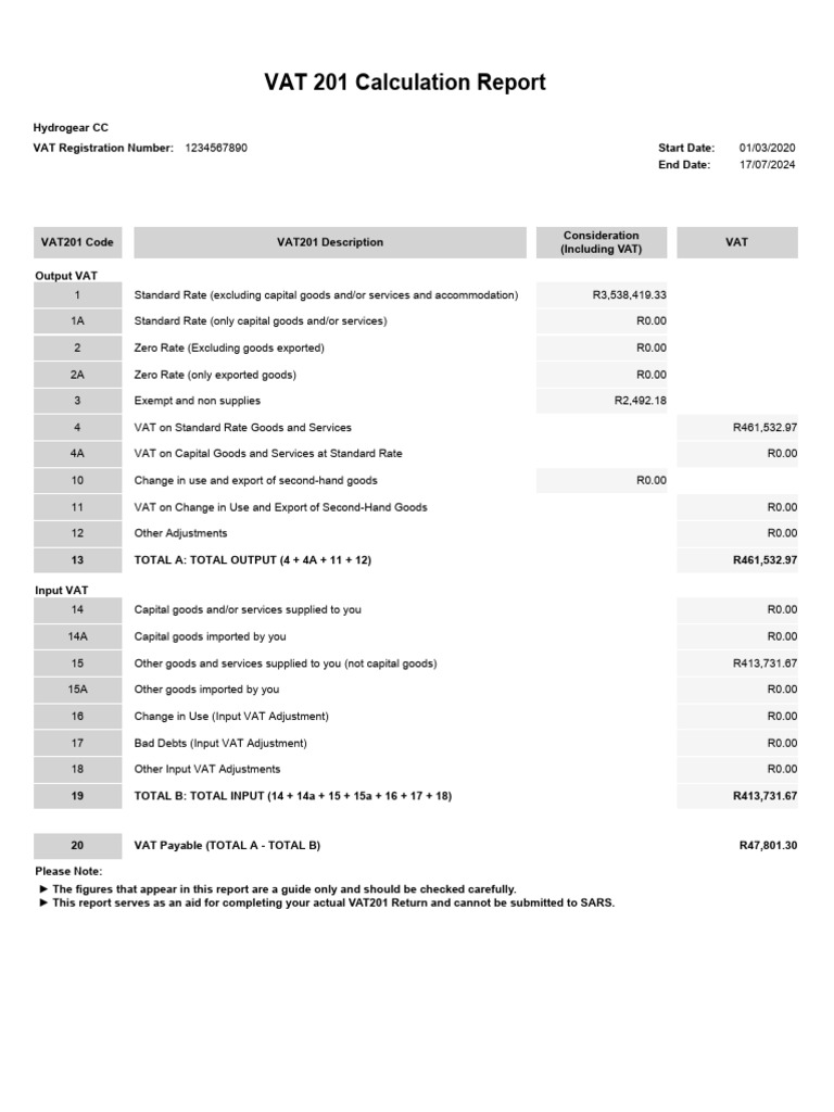 VAT 201 Calculation Report | PDF | Value Added Tax | Public Finance