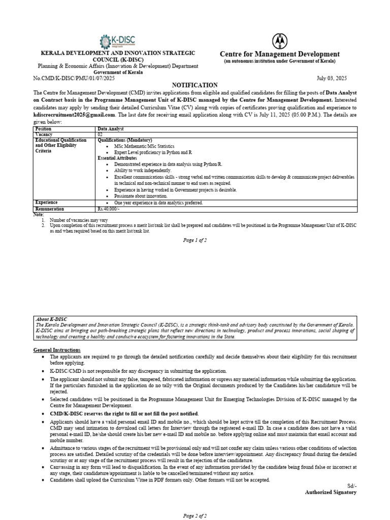 Notification Data Analyst July 2025 V1 | PDF | Data Analysis