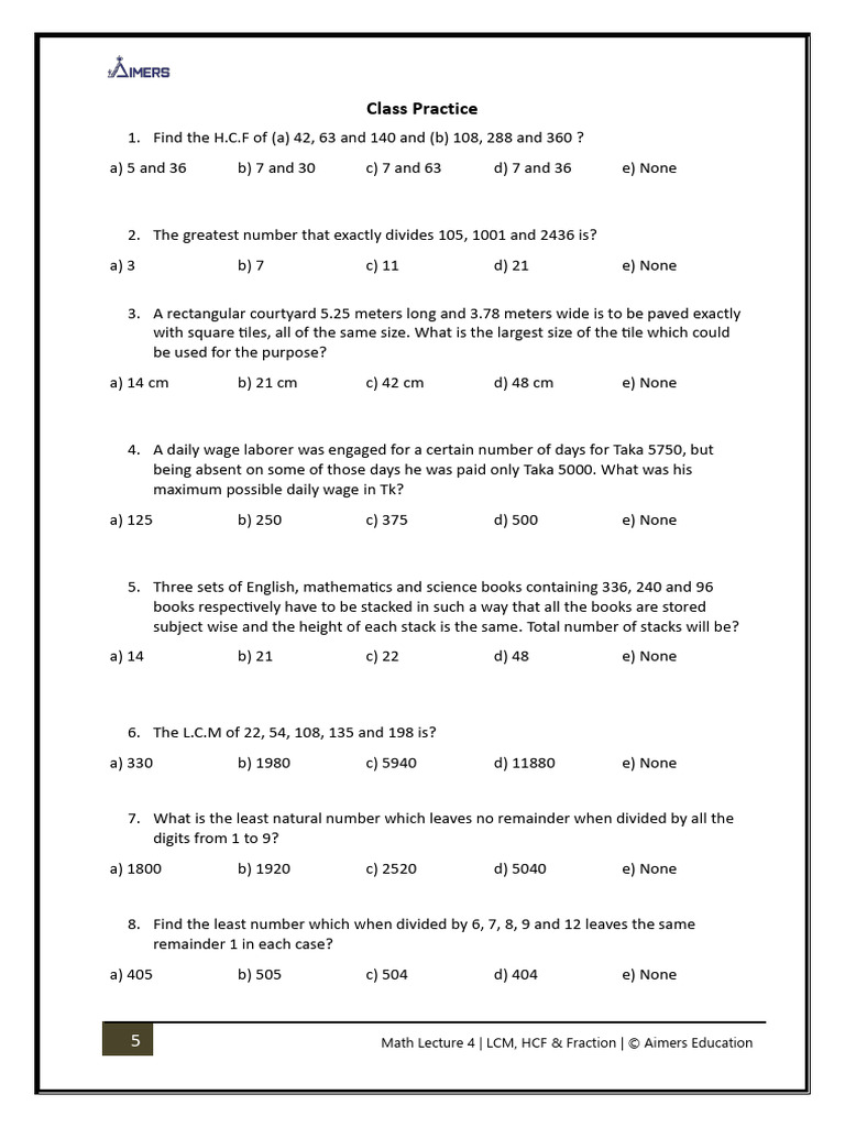 Lecture 4 - LCM, HCF & Fraction | PDF | Elementary Mathematics ...