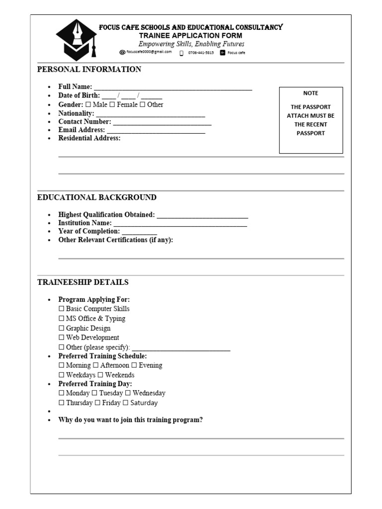Trainee Application Form for Apprenticeship | PDF