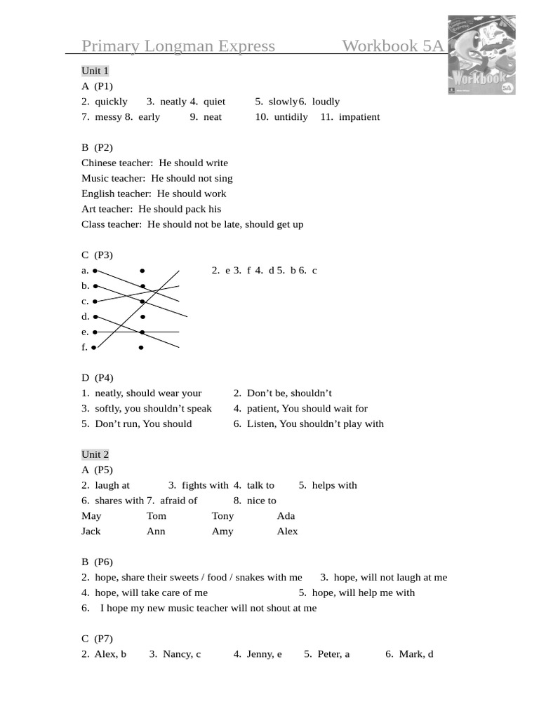 Longman Express Workbook 5A Guide | PDF