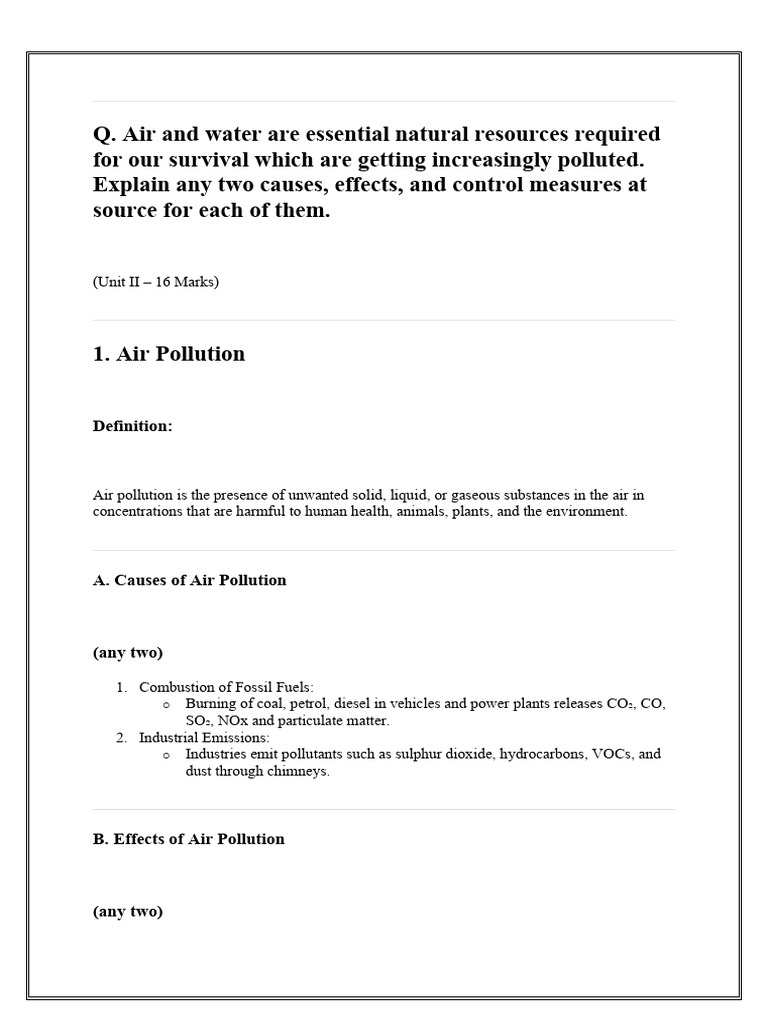Causes and Control of Air & Water Pollution | PDF | Air Pollution ...