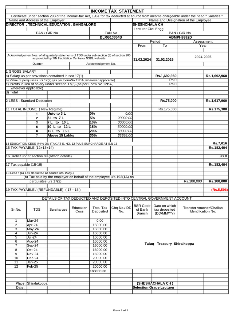 Income Tax Statement 2024-2025 | PDF | Public Finance | Taxation