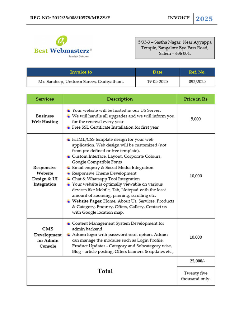 Invoice For CMS Website Design & Development Revised - Uniform Sarees ...