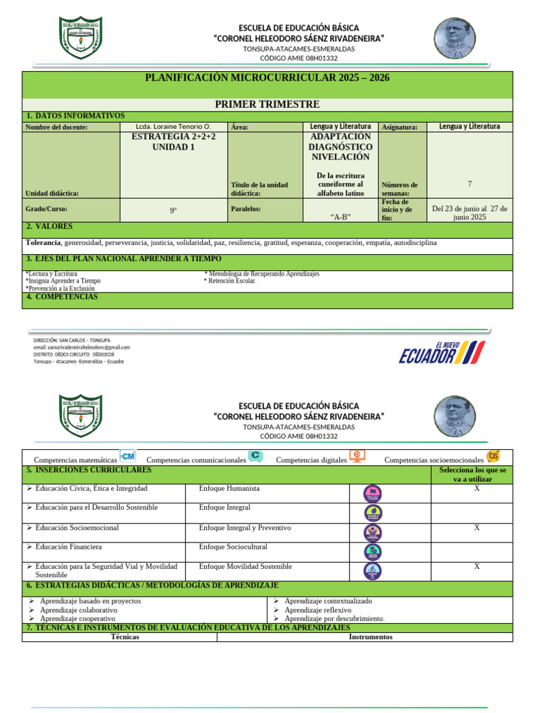 PLANIFICACIÓN - DUA - E - INSERCIÓN - CURRICULAR - LYL. - 9° - 2025 Modificado Semana 8 | PDF ...