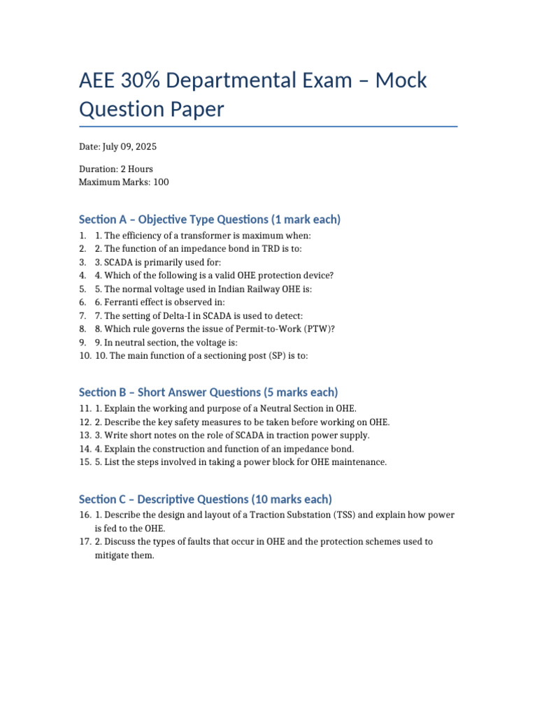 AEE Departmental Exam Mock Paper | PDF