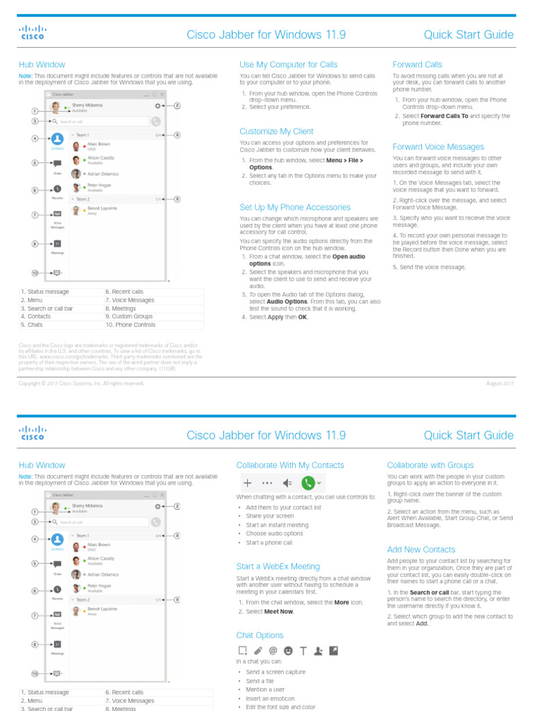 Cisco Jabber Windows Quick Start Guide | PDF | Voicemail | Trademark