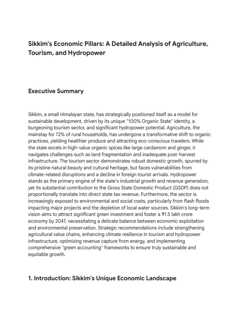 Sikkim - Agriculture, Tourism, Hydropower Report | PDF | Agriculture ...
