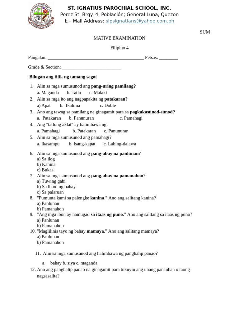 Grade 4 Filipino Summative | PDF