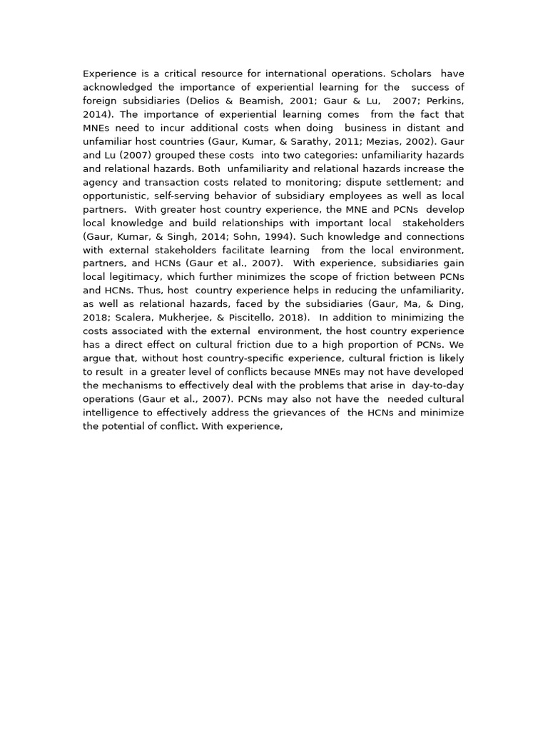 Host Country Experience | PDF