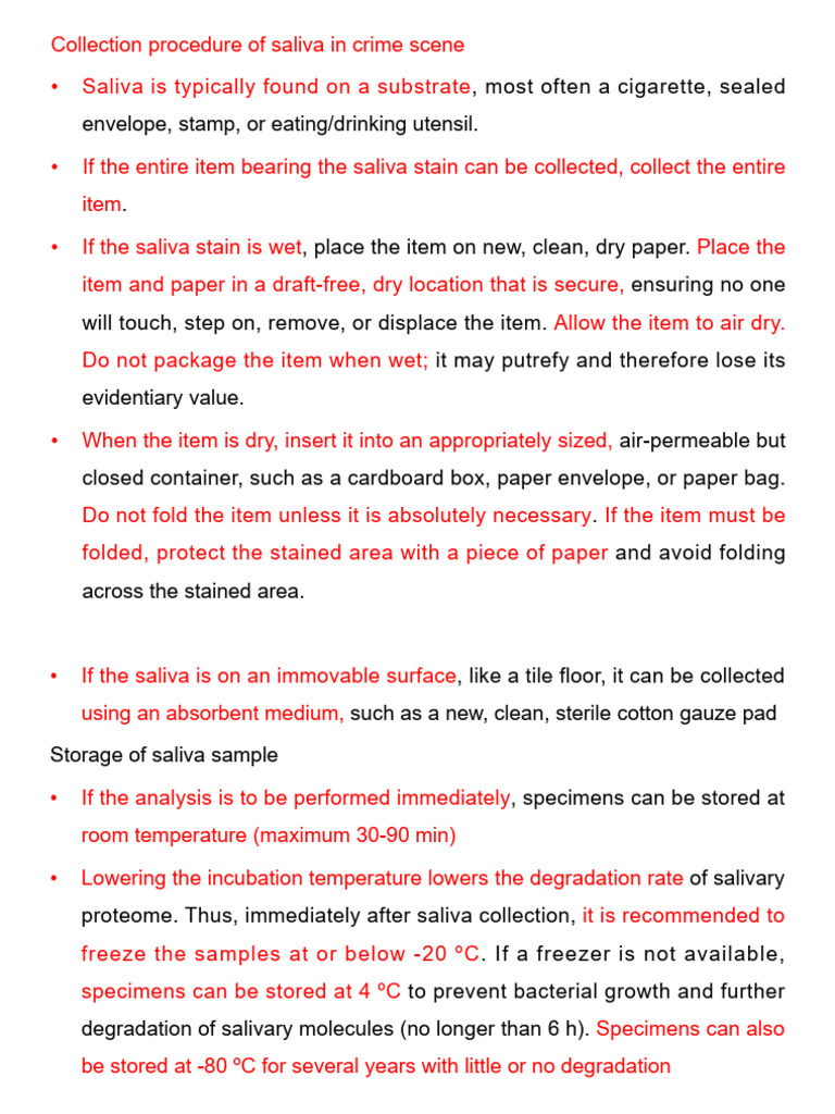 Saliva Collection Procedures at Crime Scenes | PDF