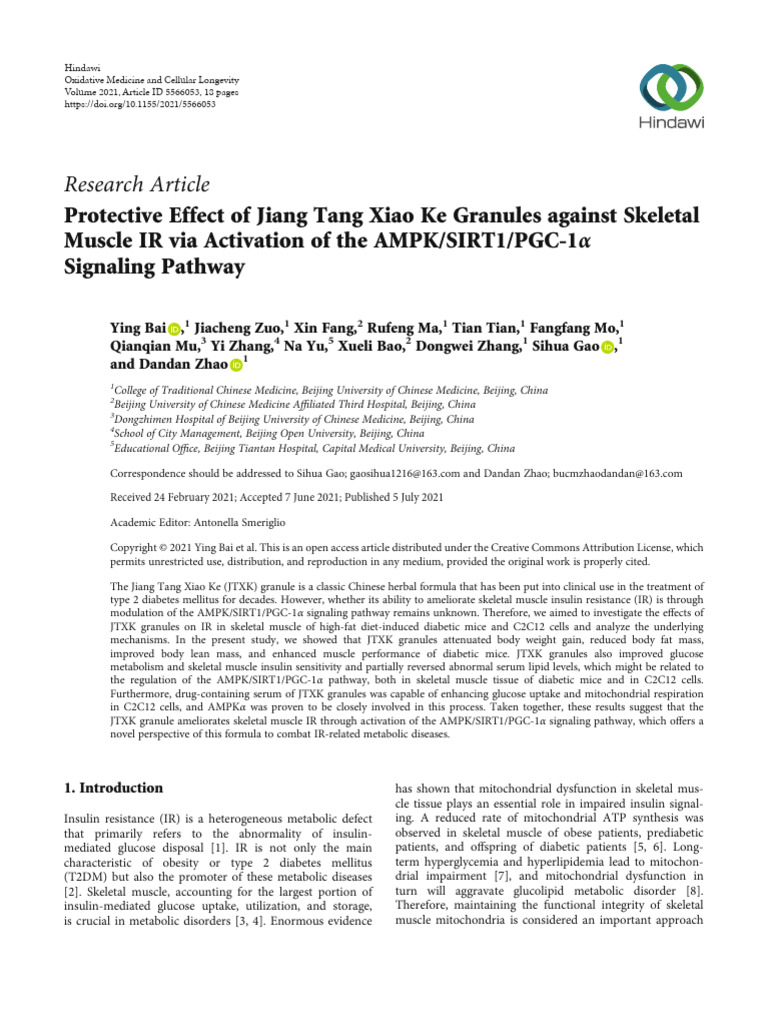Protective Effect of Jiang Tang Xiao Ke Granules Against Skeletal | PDF ...