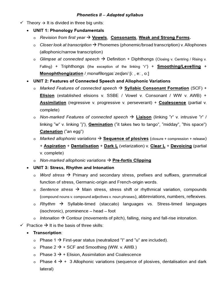 Phonetics II Adapted Syllabus | PDF | Consonant | Linguistics