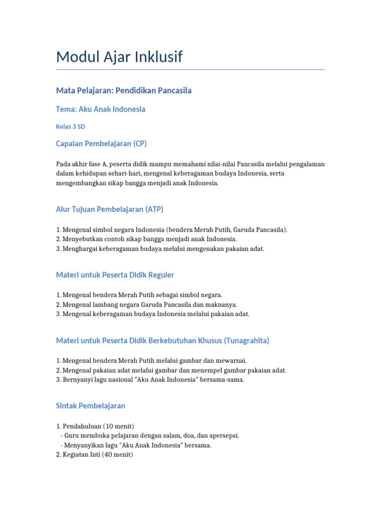 Modul Ajar Pendidikan Pancasila Kelas3 ABK | PDF