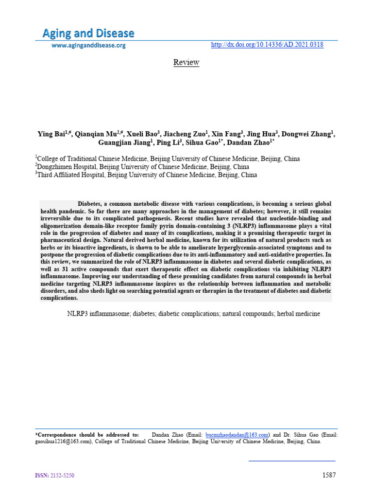 NLRP3 Inflammasome in Diabetes Treatment | PDF | Inflammation | Cell ...
