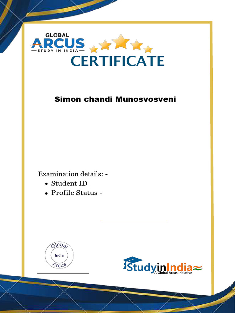 ARCUS268233 Simon Chandi Munosvosveni MATS Certificate | PDF