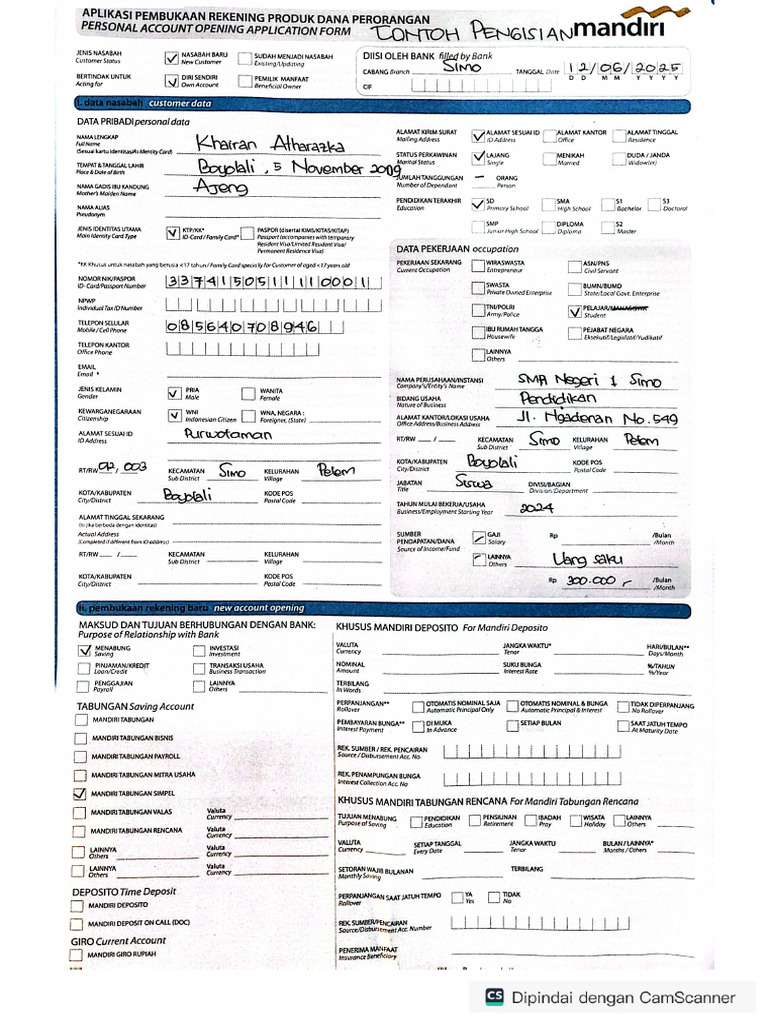 Contoh Pengisian Formulir Pembukaan Rekening | PDF