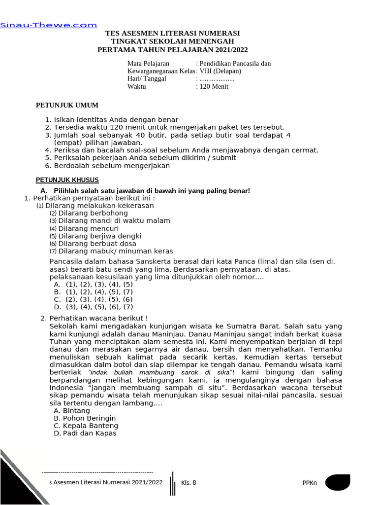 Soal Asesmen PPKN Kelas 8 | PDF