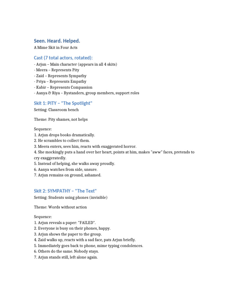 Seen Heard Helped Mime Skit | PDF