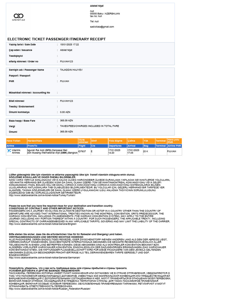 Passenger Itinerary Receipt for Flight | PDF