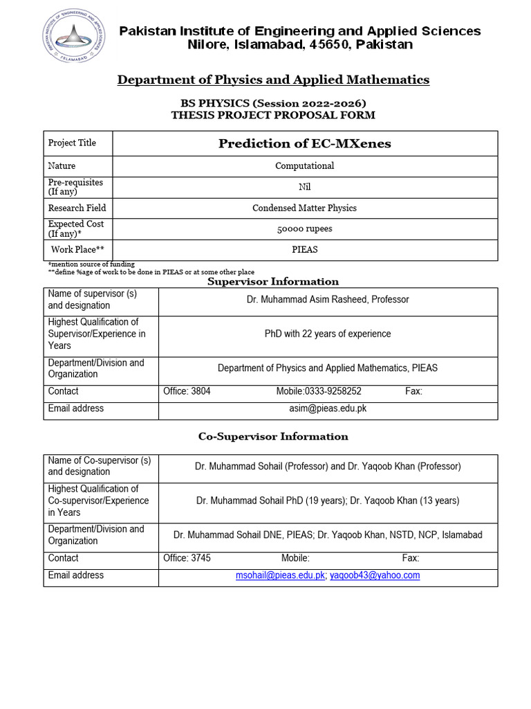 BS Physics Project Proposal Form Session 2022-2026 - ElectrochemicalMAX | PDF | Chemistry ...