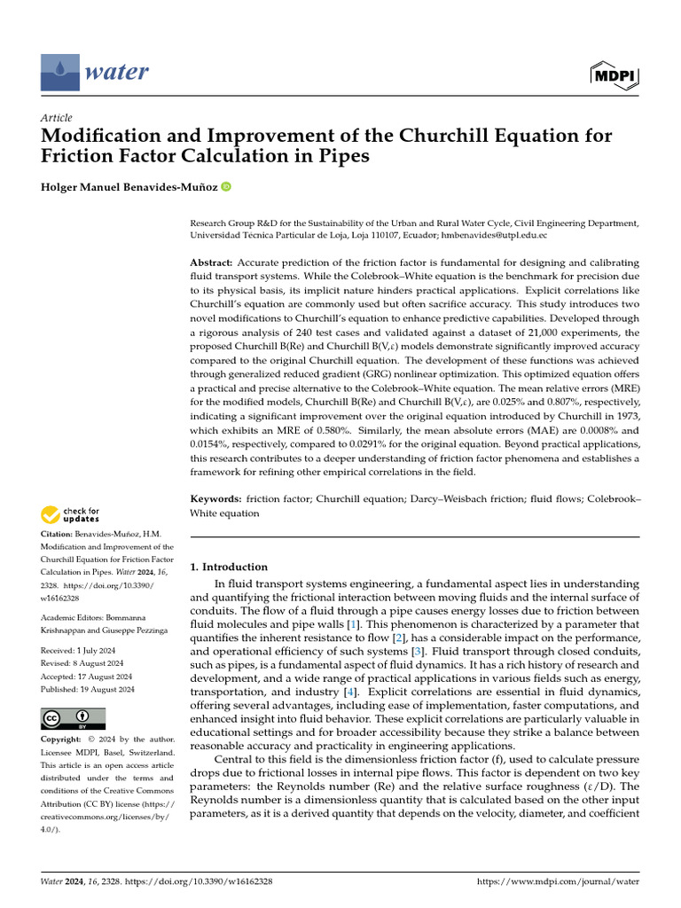 Enhanced Churchill Equation for Friction Factor | PDF | Reynolds Number ...