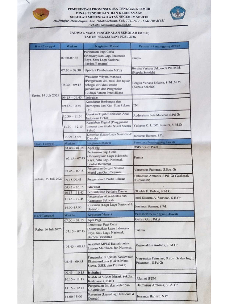 Jadwal MPLS 2025-2026 | PDF