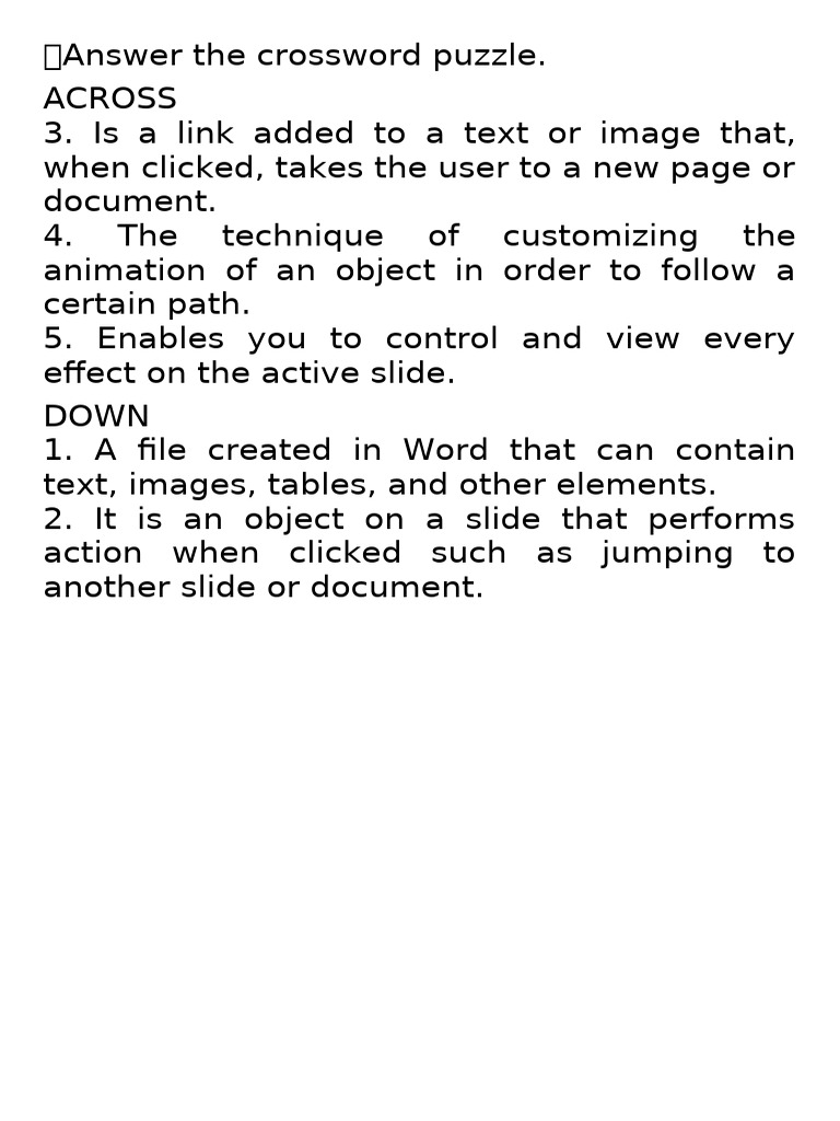 Answer The Crossword Puzzle | PDF