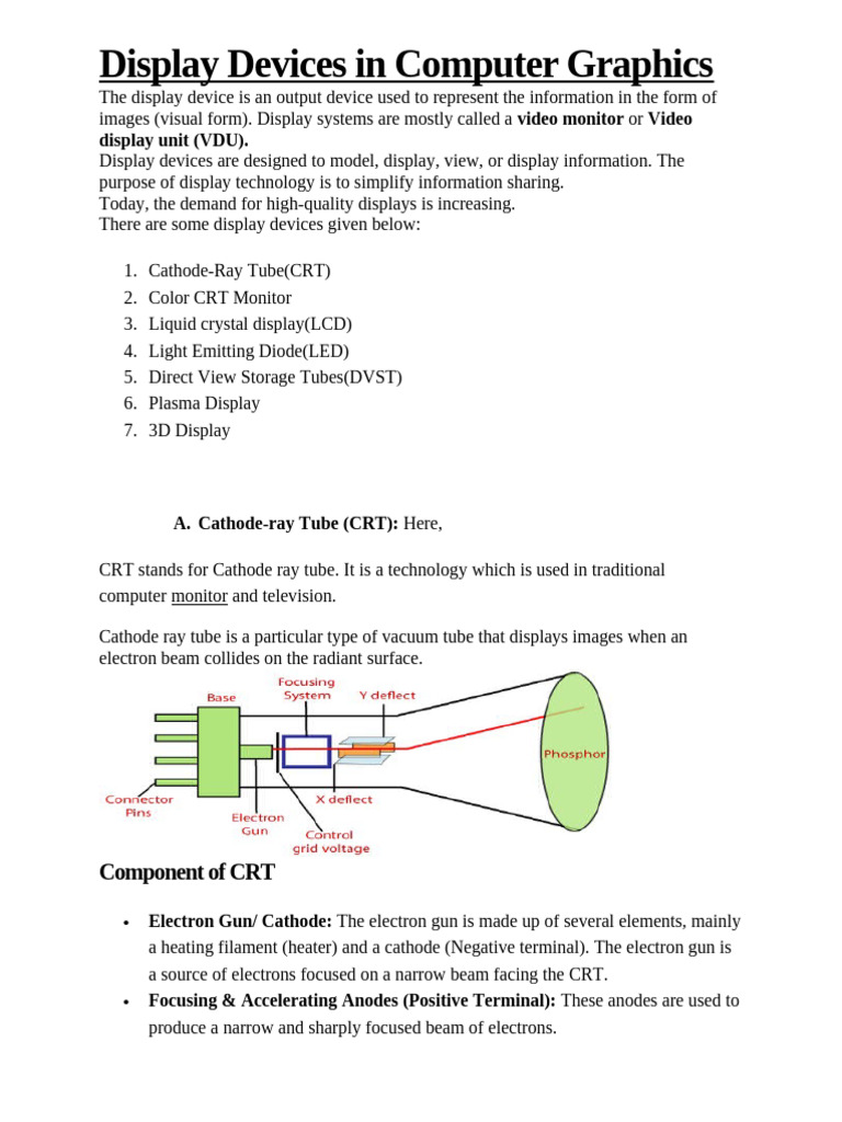 Display Devices in Computer Graphics | PDF | Display Resolution | Computer Monitor